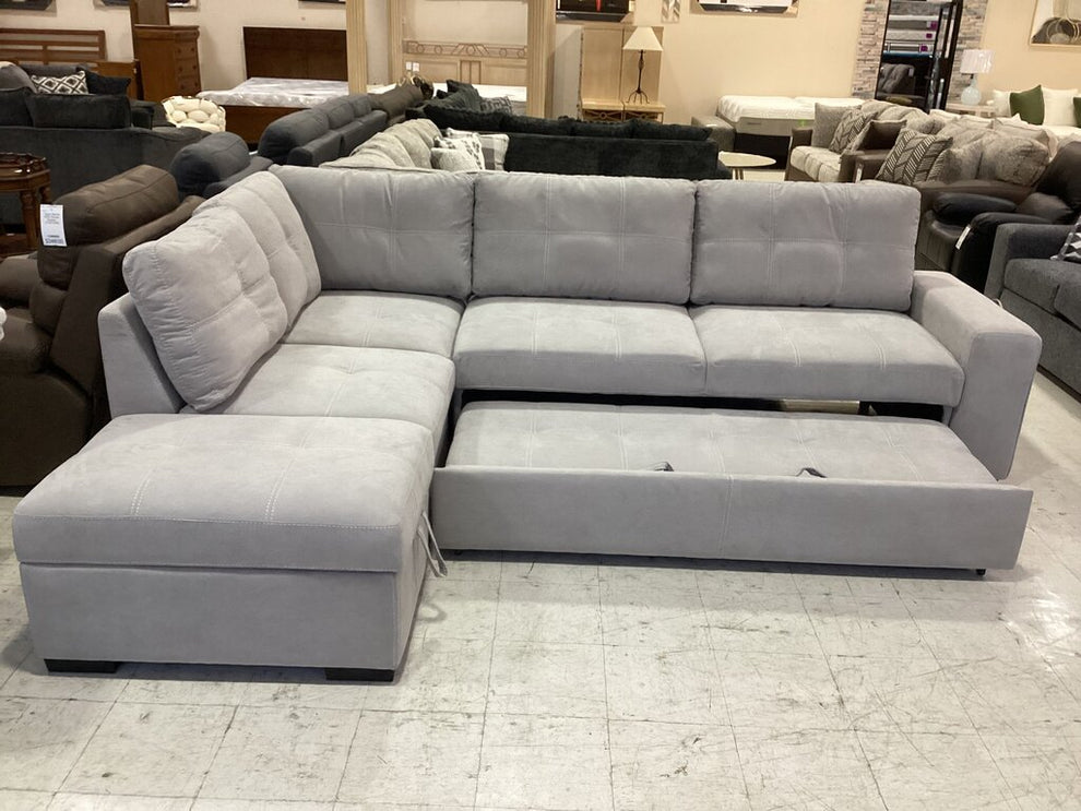 Harper NEW Light Gray Sleeper Sectional w/Storage Ottoman 120x63x38 ...