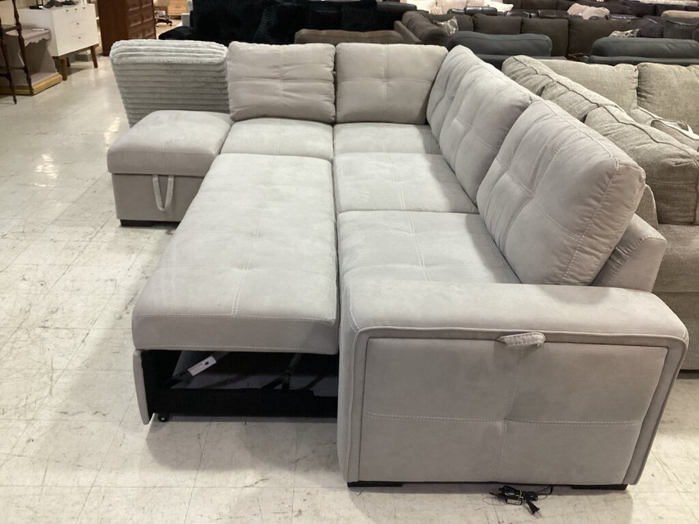 Harper NEW Light Gray Sleeper Sectional w/Storage Ottoman 120x63x38 ...